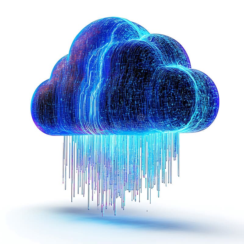 Futuristic Cloud Icon with Data Rain Effect Stock Illustration ...