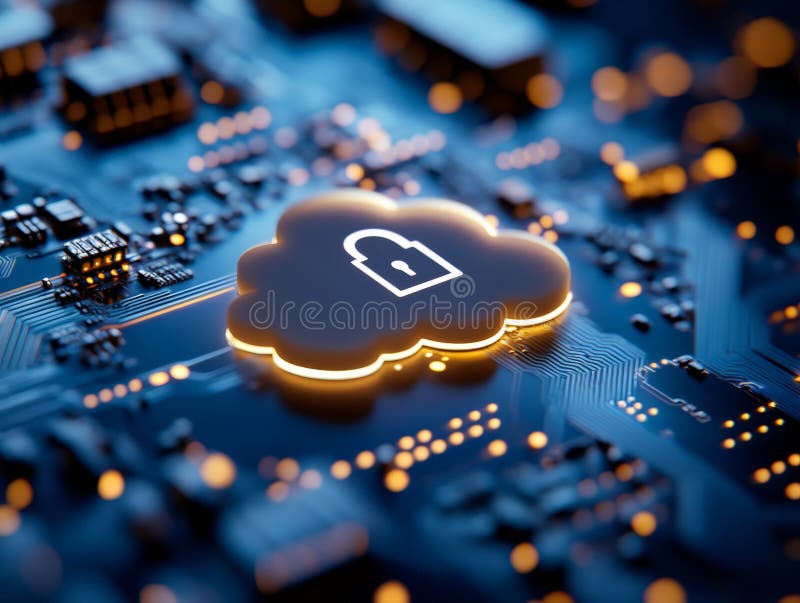 Futuristic Cloud Icon Surrounded by Neon Orange Circuitry, Symbolizing ...