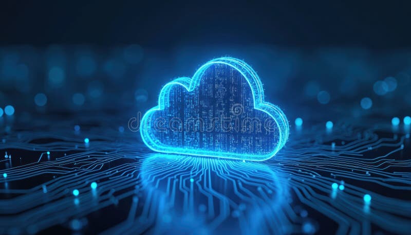 Futuristic Cloud Migration Project Illustration. Cloud Platform Glows ...