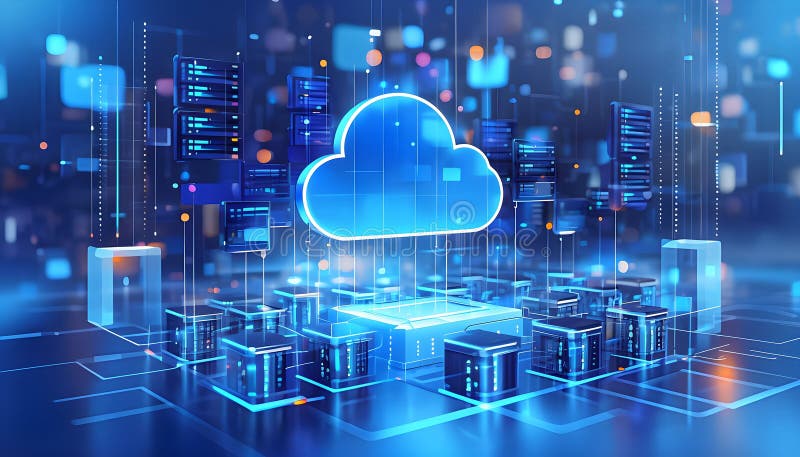 Futuristic Cloud Network, Glowing in Blue, Digital Data Storage, Tech ...