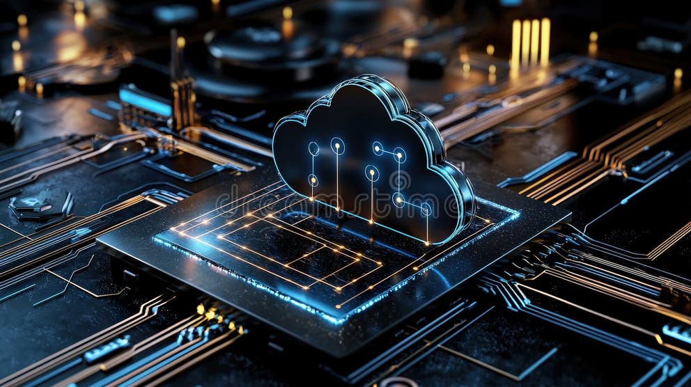 Futuristic Cloud Network Integration Technology Hub Digital Artwork Modern Environment Close-up ...