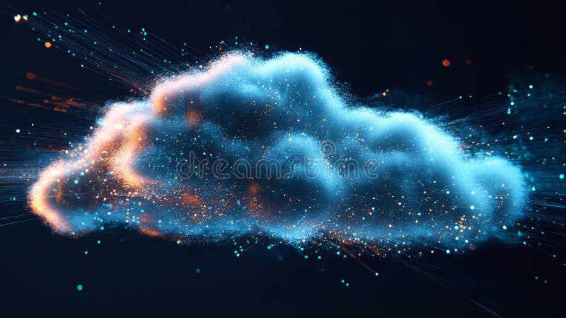 Futuristic Cloud Network Visualization Depicting Digital Data Flow with Neon Light Effects Stock ...