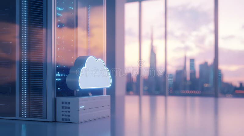 Futuristic Cloud Server Setup in Bright Environment Stock Illustration ...
