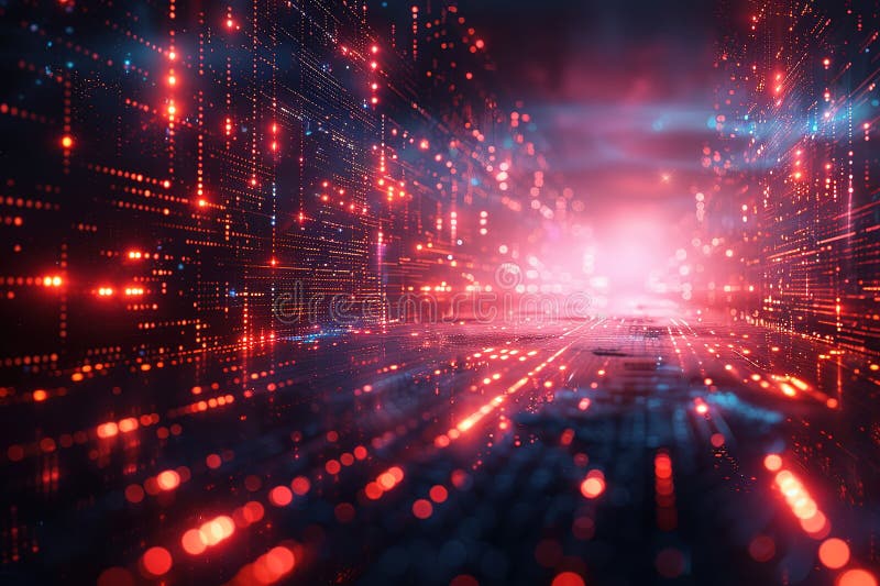 Futuristic Cloud Solution Background Concept with Digital Red Lights ...