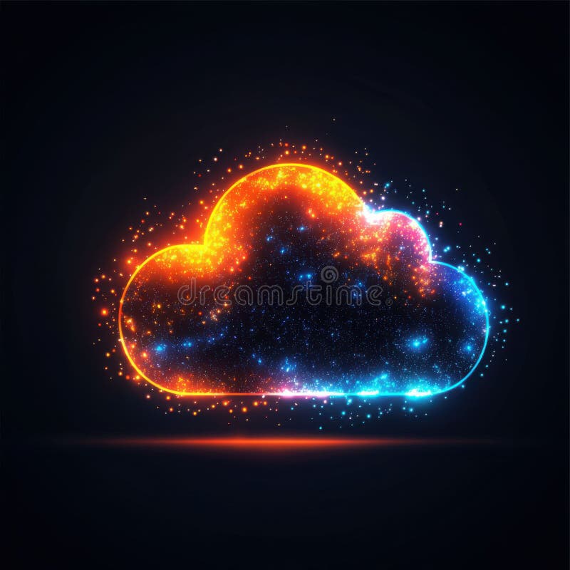 Futuristic Cloud Storage Icon with Glowing Particles Vibrant Colors, Representing Data Storage ...