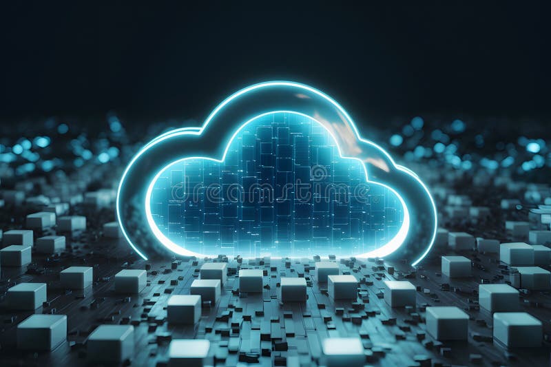 Futuristic Cloud Structure in Dark Landscape Merges Technology and ...