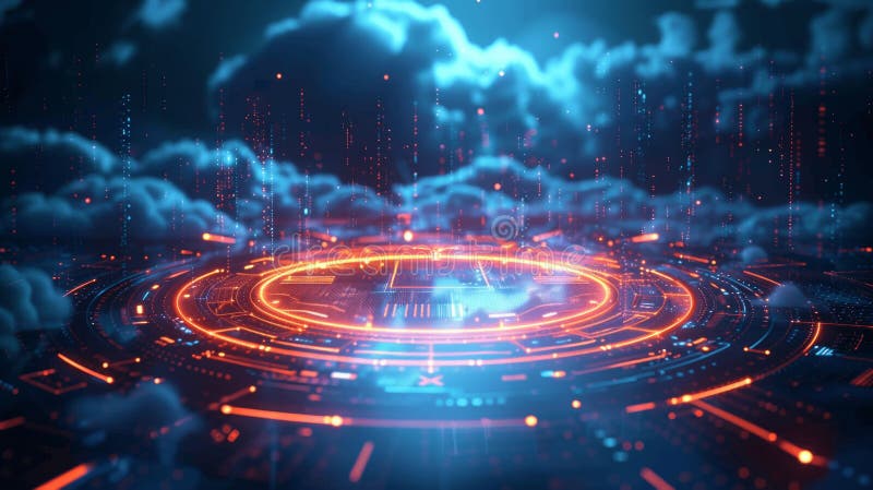Futuristic Cloud Technology with Data Center and Hologram Background Stock Illustration ...