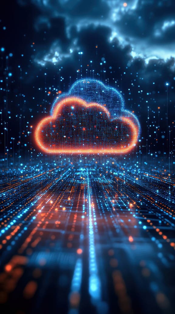 Futuristic Cloud Technology with Digital Patterns in Blue and Orange Tones. Generative AI Stock ...