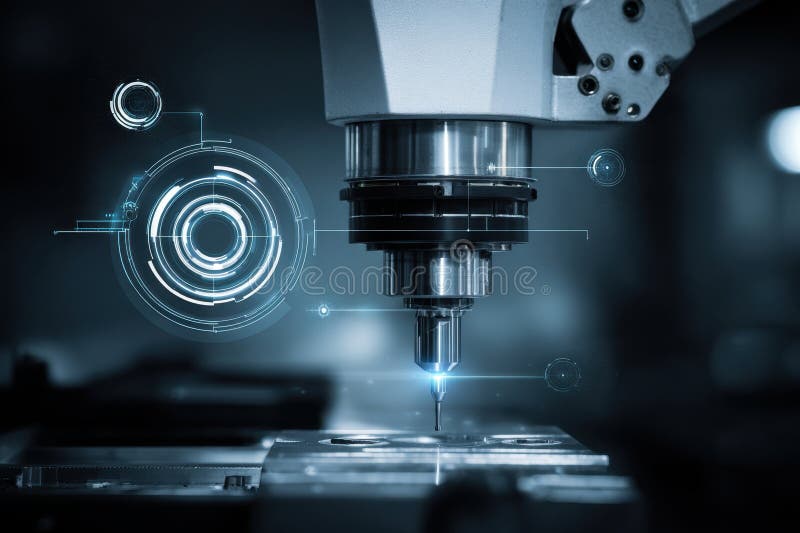 Futuristic CNC Machine Operating in High-Tech Industrial Environment ...