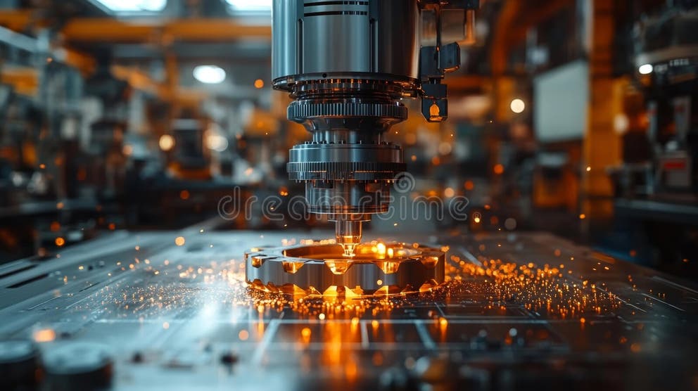 Futuristic CNC Milling Machine Engraving Aluminum Workpiece Stock ...