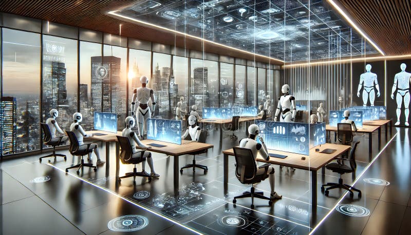 Futuristic Co-working Office Where Humans and Humanoid Robots ...