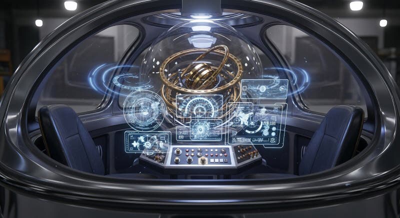 Futuristic Cockpit with Advanced Holographic Interface and Complex ...