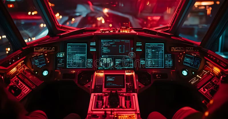 Futuristic Cockpit Control Sci-fi Spacecraft Digital Interface Neon ...