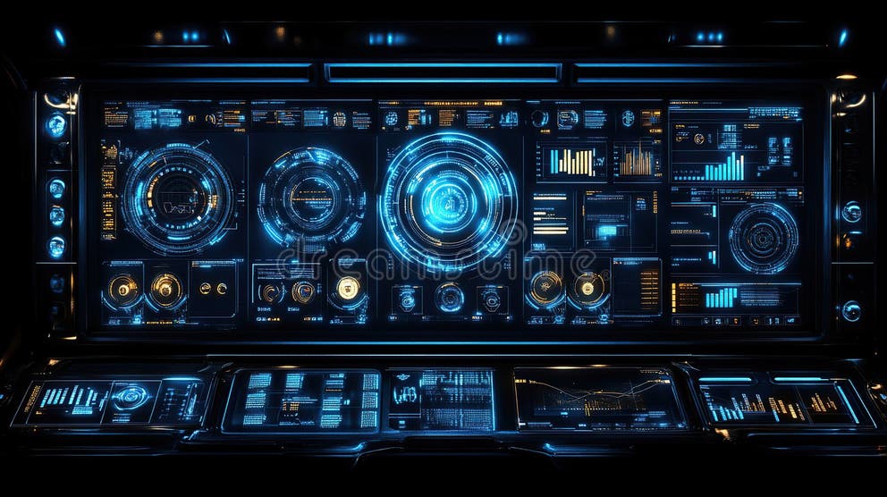 Futuristic Cockpit Dashboard with Glowing Displays and Interactive ...