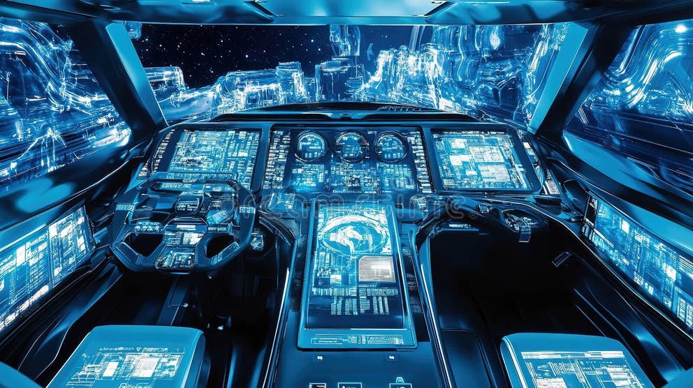 Futuristic Cockpit Design Featuring Glowing Controls and Digital ...