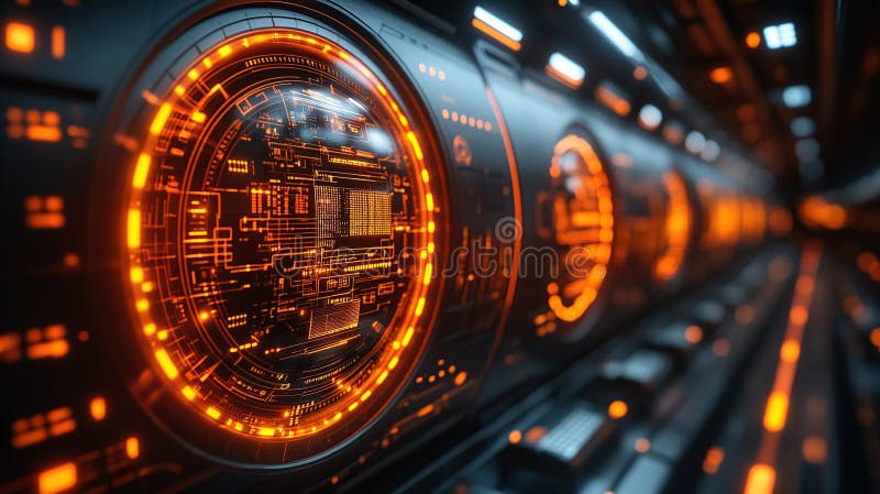 Futuristic Cockpit Displays in a Tunnel-like Corridor Stock ...