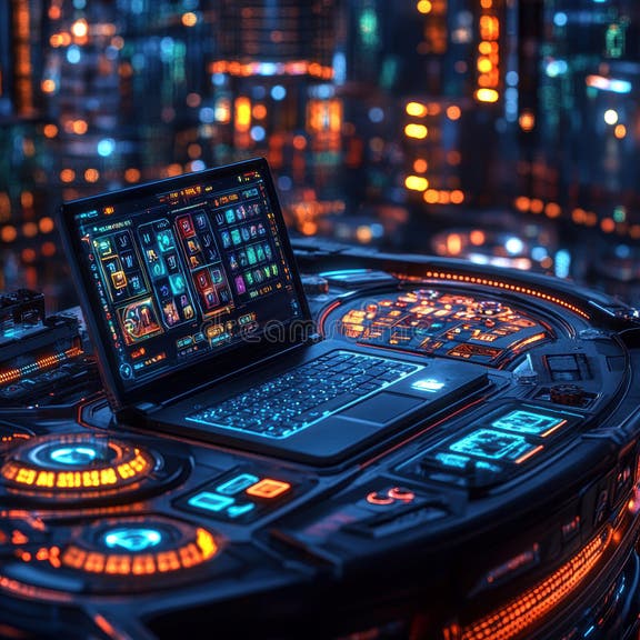 A Futuristic Cockpit Scene with a High-tech, Illuminated Environment ...