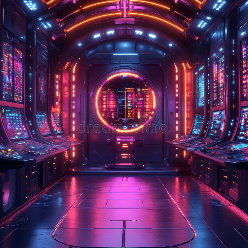 Futuristic Cockpit Scene with Multiple Screens, Ideal for Technology ...