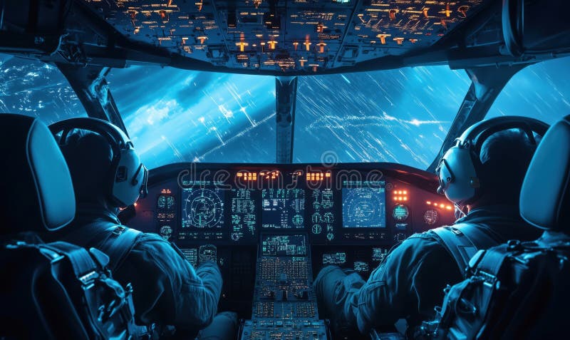 Futuristic Cockpit View with Pilots Navigating through Space ...