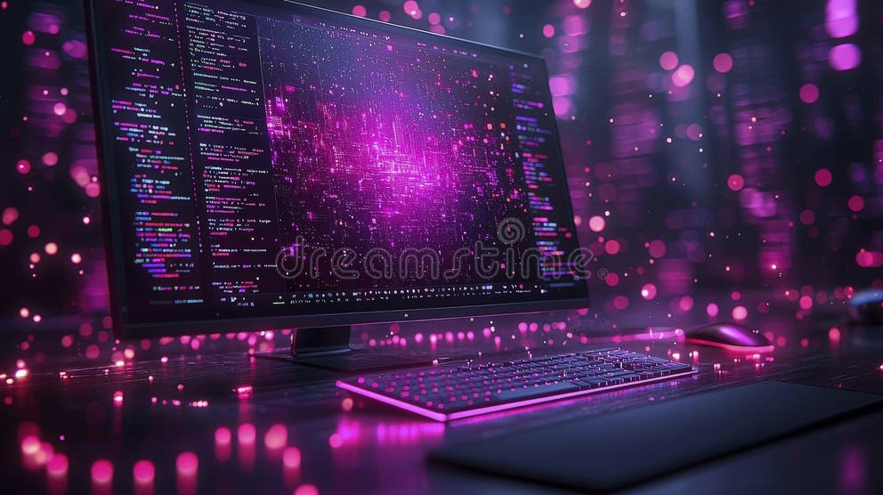 Futuristic Code Display with Abstract Visuals Stock Illustration ...