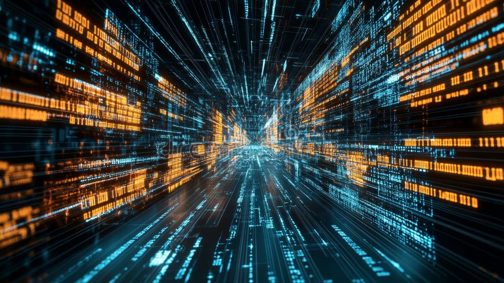 Futuristic Code Tunnel, Digital Data Flow, Abstract Technology, Vector Graphic, 3D Rendering ...