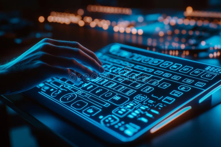 In a Futuristic Coding Environment, a Programmer Interacts with a ...