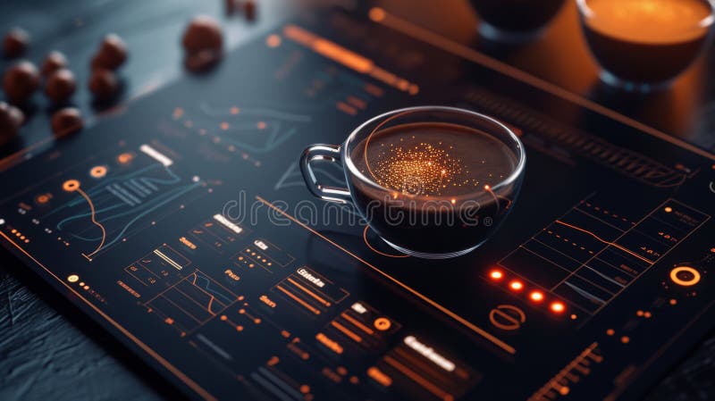 Futuristic Coffee Cup on Digital Data Interface Stock Image - Image of ...