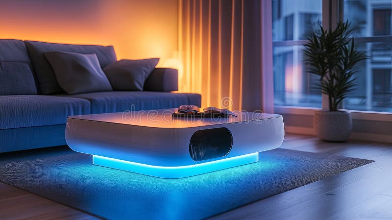 A Futuristic Coffee Table with a Glowing LED Base, Placed in a Modern ...