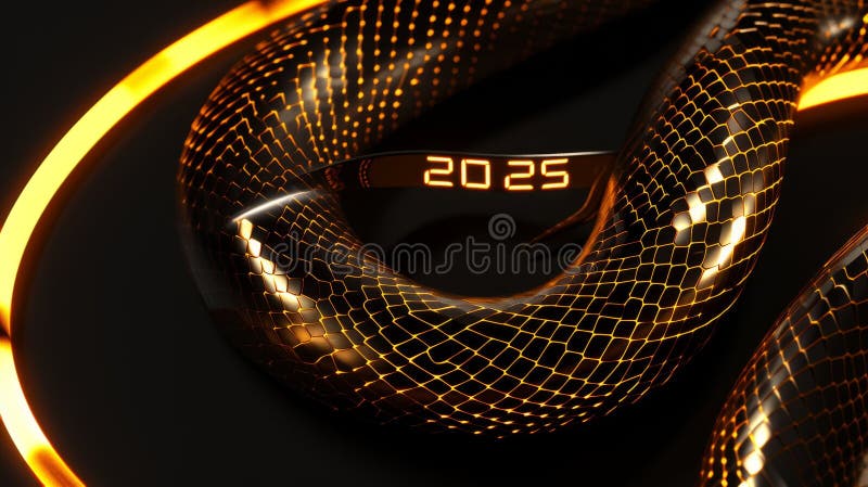 Futuristic Coiled Snake with Glowing Neon Texture and Year 2025 Stock ...