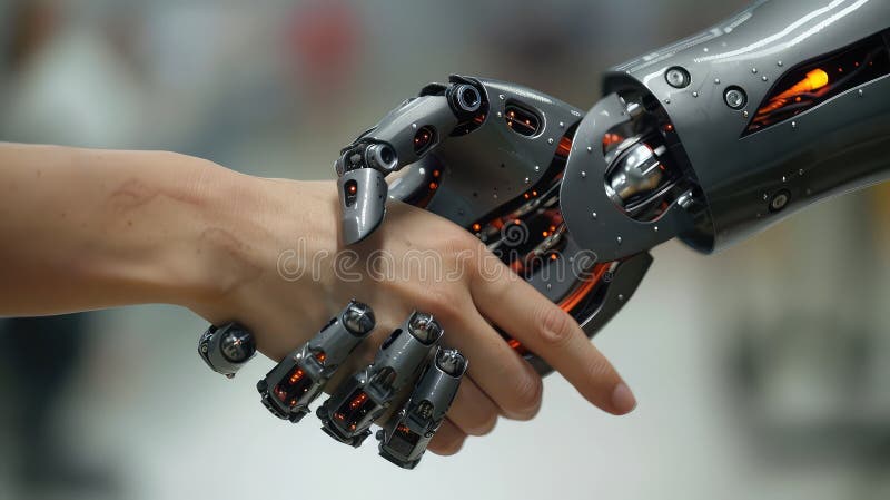 Futuristic Collaboration: Human and Robotic Handshake Symbolizing ...