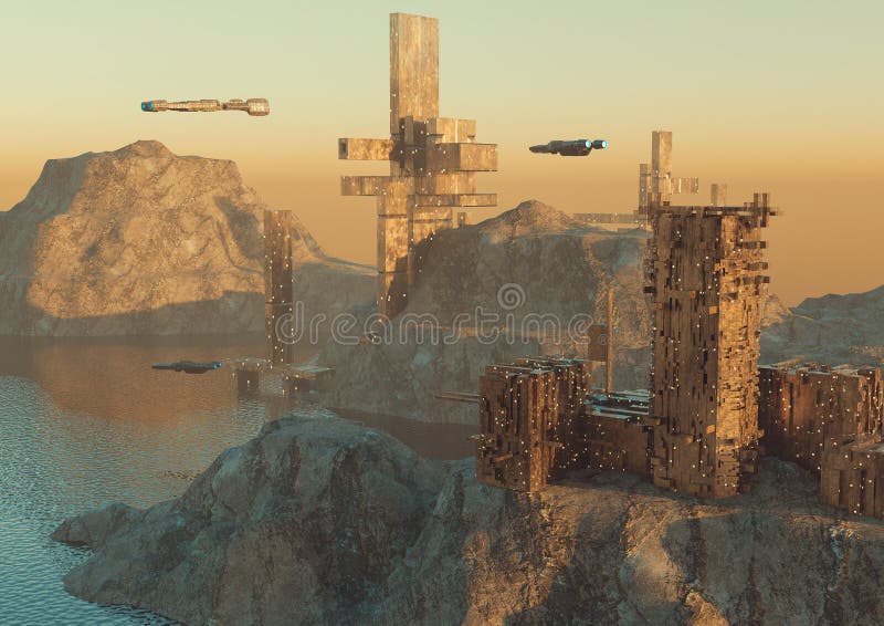 Futuristic Colony Base for Mars Exploration. Sci-fi Landscape Scene on ...