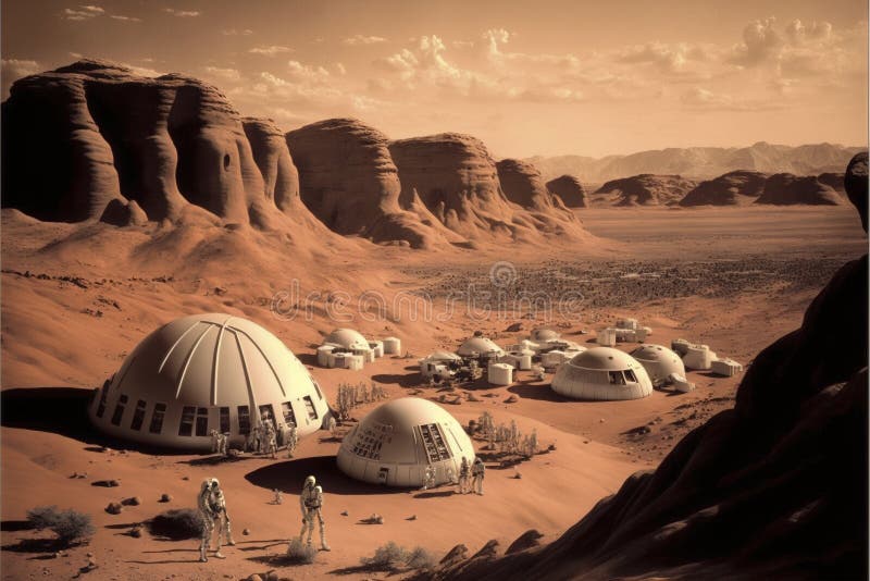 A Futuristic Colony on Mars, with Astronauts Exploring the Craters ... A Futuristic Colony on Mars, with Astronauts Exploring the Craters ...
