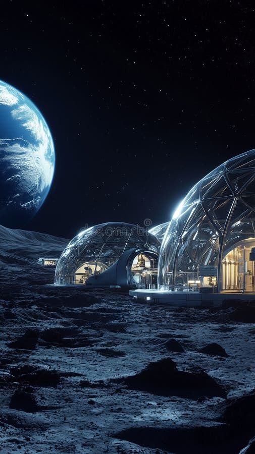 A Futuristic Colony on the Moon, Featuring Glass-domed Habitats. Stock ...