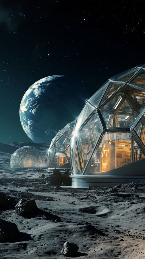 A Futuristic Colony on the Moon, Featuring Glass-domed Habitats. Stock ...