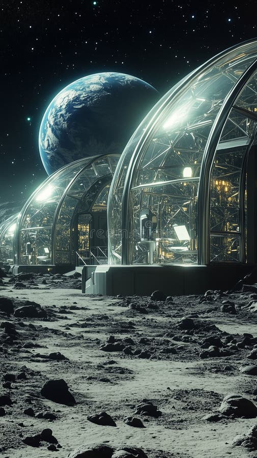 A Futuristic Colony on the Moon, Featuring Glass-domed Habitats. Stock ...