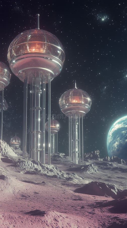 A Futuristic Colony on the Moon, Featuring Glass-domed Habitats. Stock ...