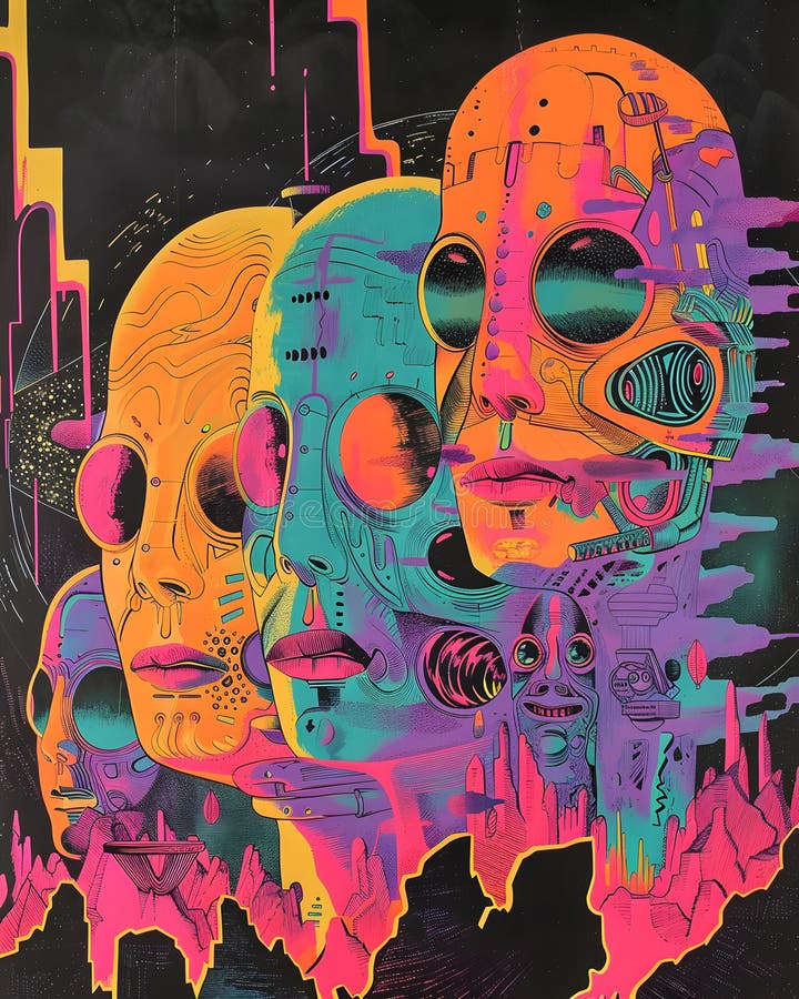 Futuristic Colorful Abstract Faces with Surreal Elements Stock Image ...