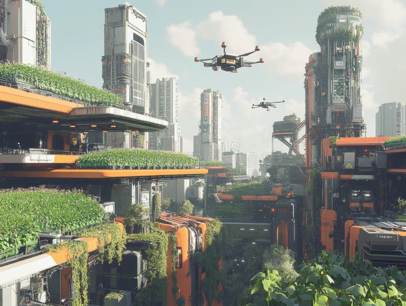 A Futuristic, Colorful Urban Landscape with Floating Platforms ...