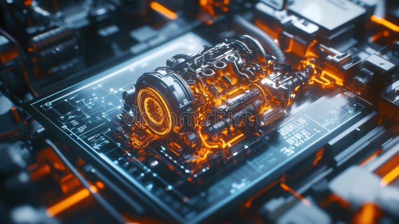 Futuristic Combustion Engine Undergoing Manufacturing Process on ...