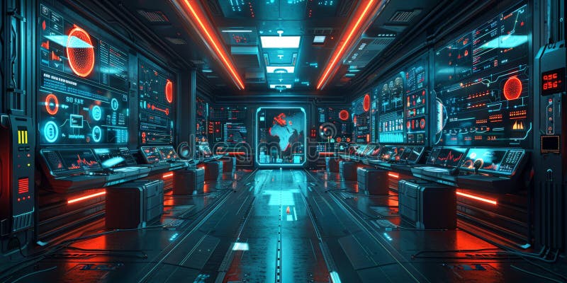 Futuristic Command Center with Advanced Technology and Glowing Screens ...
