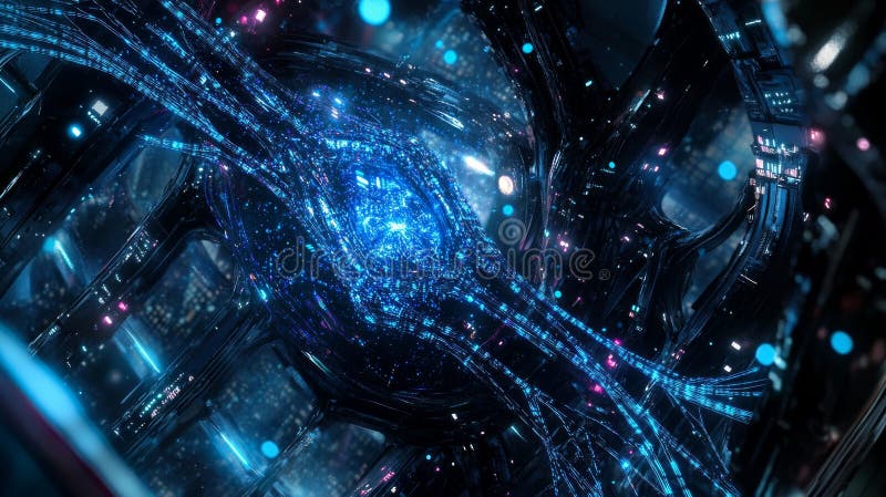 Futuristic Command Center with Blue Neon Glows. Neural Network AI ...