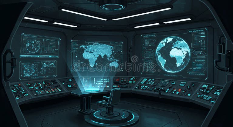 Futuristic Command Center with a Dark, Sleek Design, Featuring Multiple ...