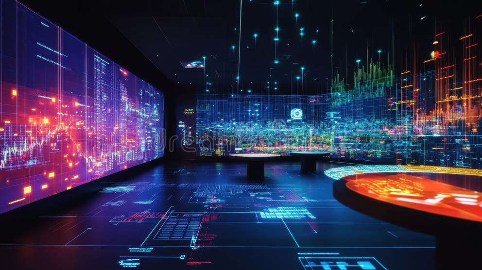 Futuristic Command Center Showing Complex Data Visualizations on Multiple Screens Stock Image ...