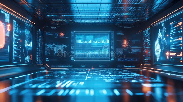 Futuristic Command Center Displaying Digital Data Interface Stock Photo - Image of futuristic ...