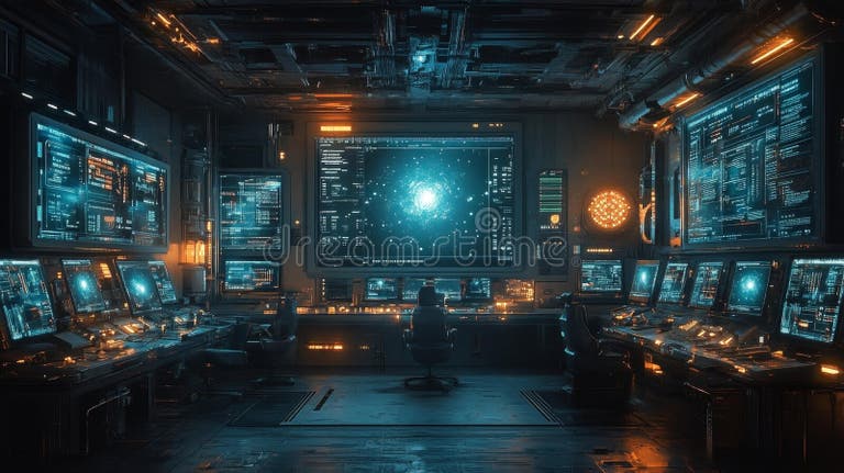 Futuristic Tech Command Center with Advanced Holographic Displays and ...