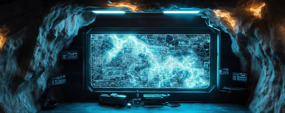 Futuristic Command Center Inside a Mountain with Advanced Technology ...