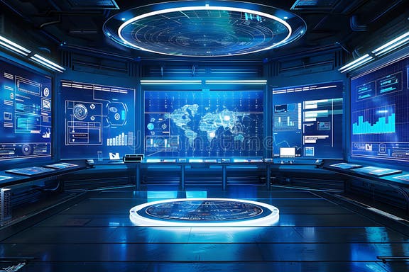Futuristic Command Center with Interactive Displays and Central Control ...