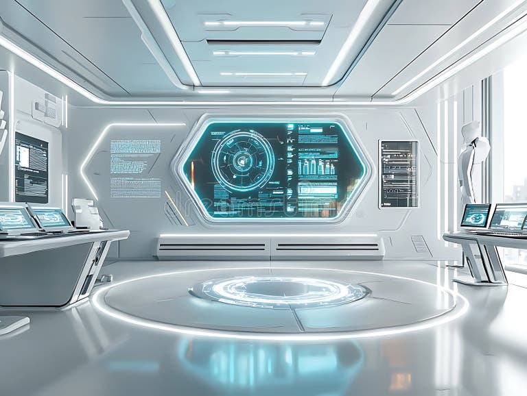 Futuristic Command Center Interior with Advanced Technology Display ...
