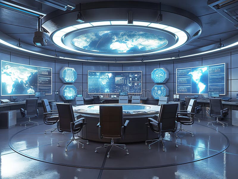 Futuristic Command Center Interior Stock Photo - Image of world ...