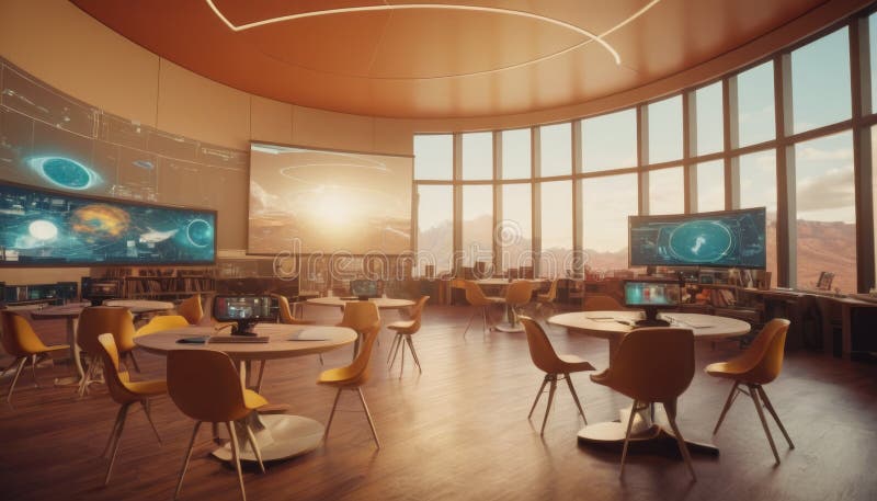 Futuristic Command Center Interior Stock Image - Image of screens ...